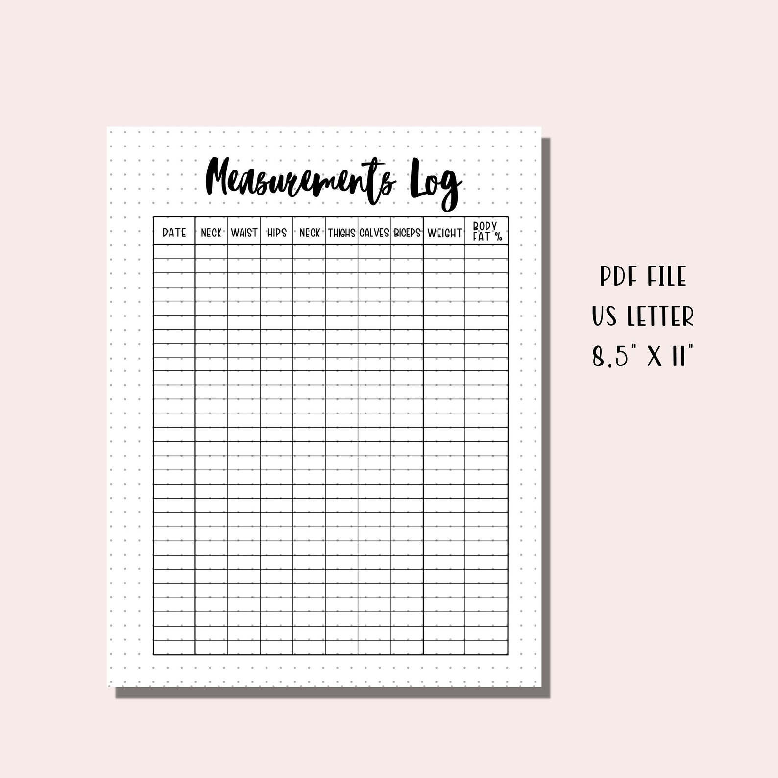 Body Measurements Log Printable/ Fitness Tracker Printable/fitness ...