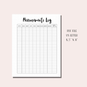 Body Measurements Log Printable/ Fitness Tracker Printable/fitness ...