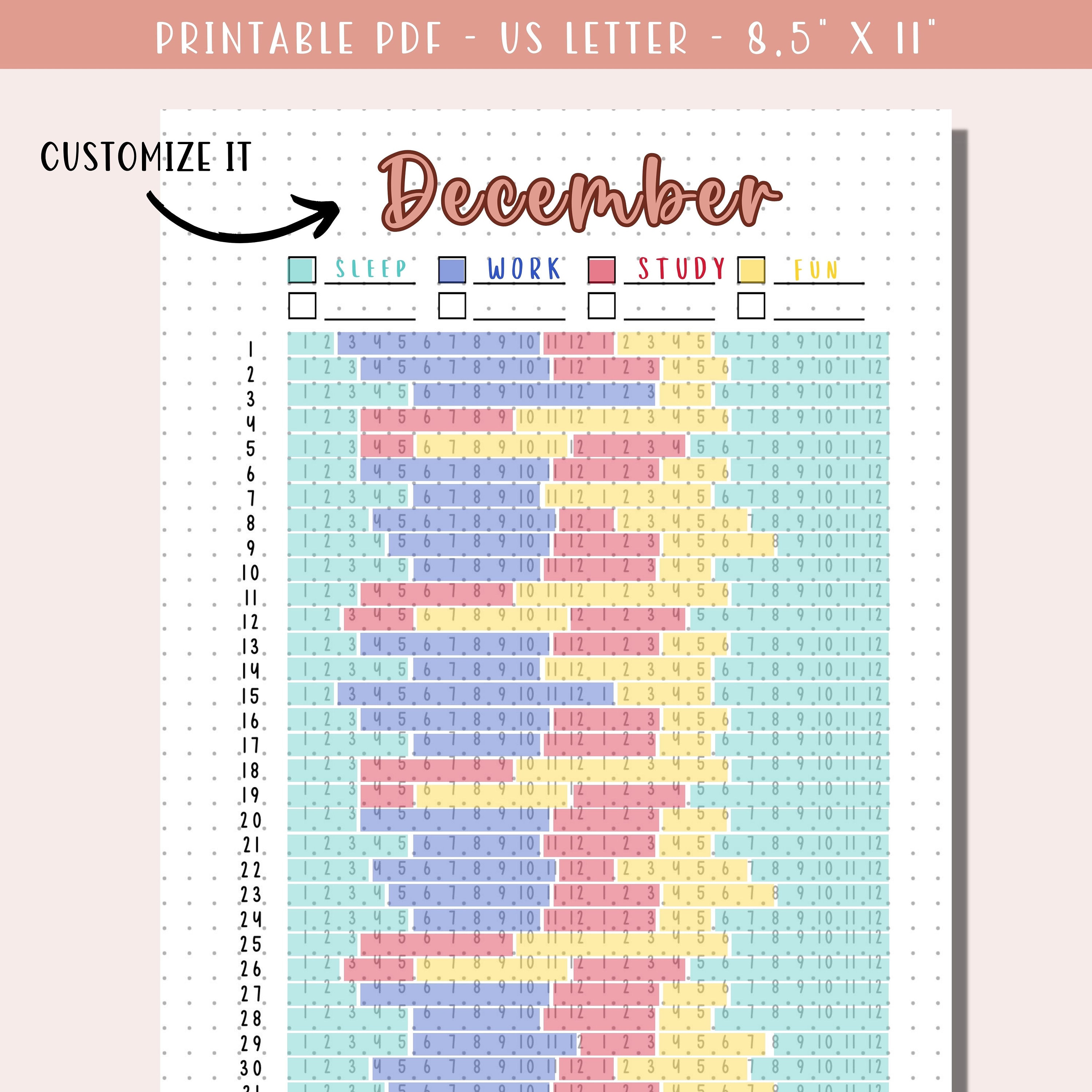 Time Tracker Template Printable / Time Log / Sleep Log/ Work & Study ...