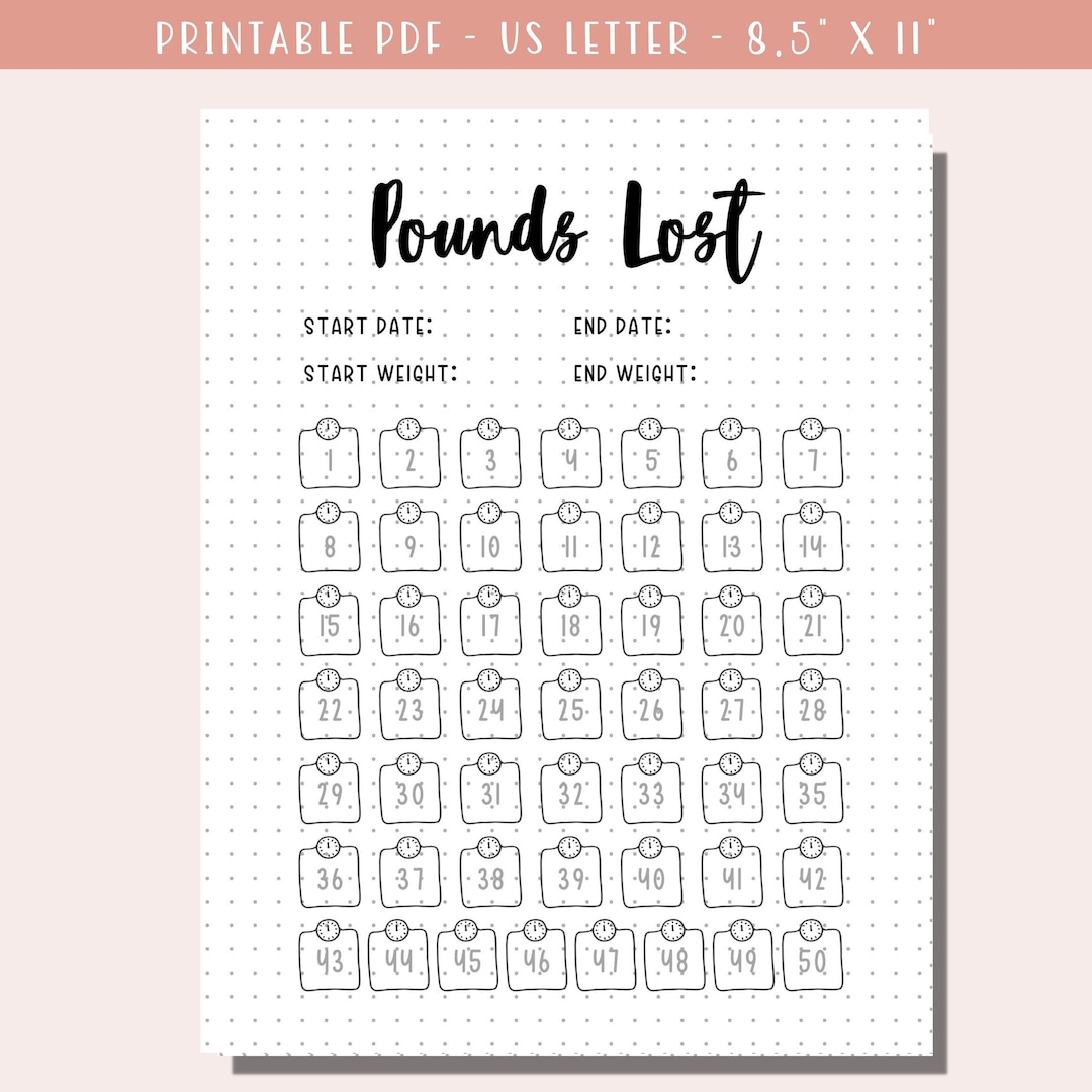 50 Pounds Lost Challenge Printable / Weekly Weight Loss Tracker / Goal ...