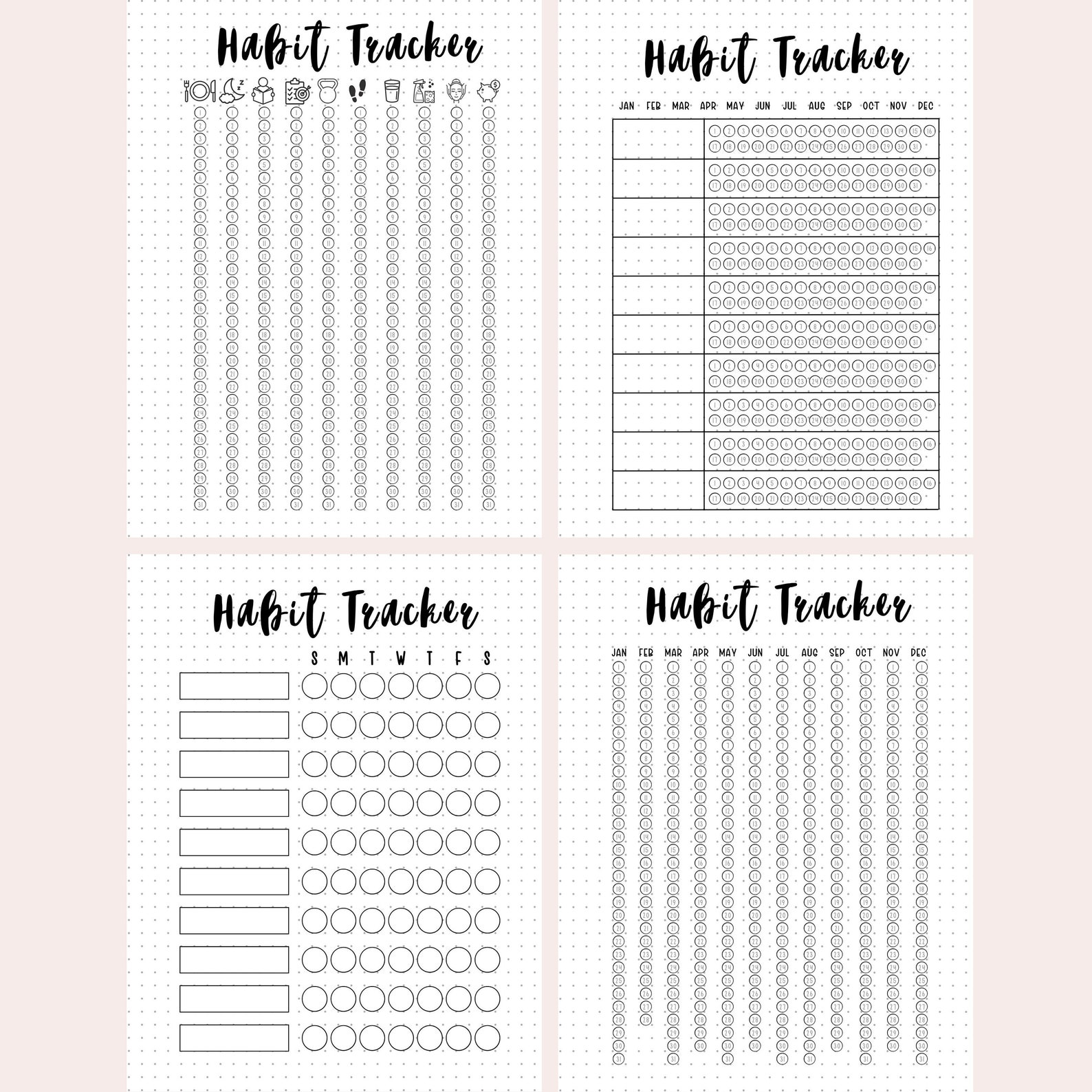 Habit Tracker Bundle Printable, Goal Trackers, Planner 2024, Bullet ...