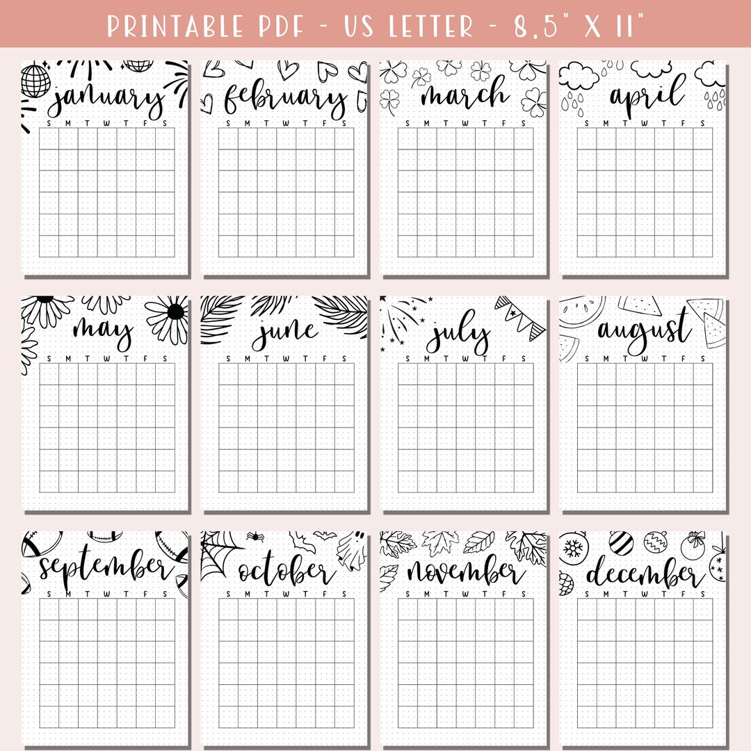 Undated Printable Calendar Template / A5 Planner Inserts / 2025 Bullet ...