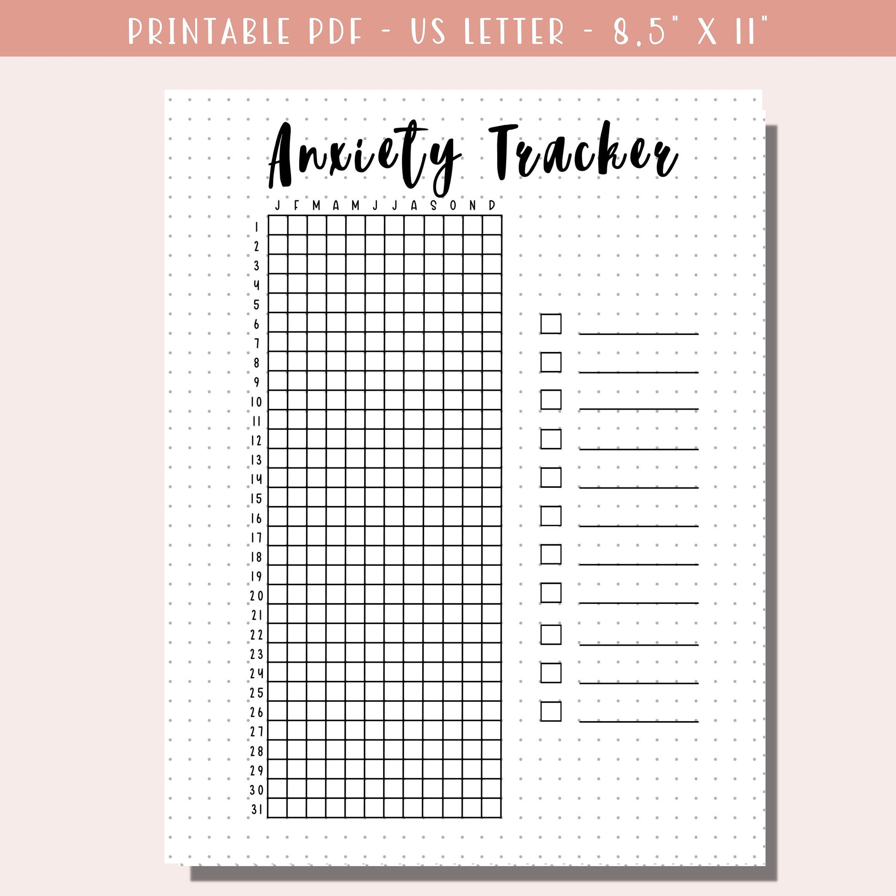 Anxiety Tracker Mood Tracker Printable Mood in Pixels - Etsy