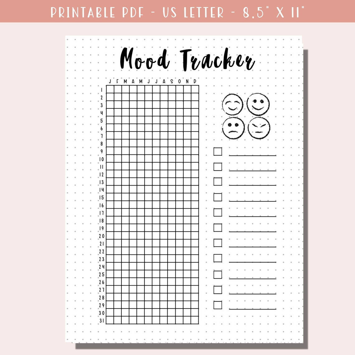 Mood Tracker Printable / Mood in Pixels / Daily Mood Tracker Template ...