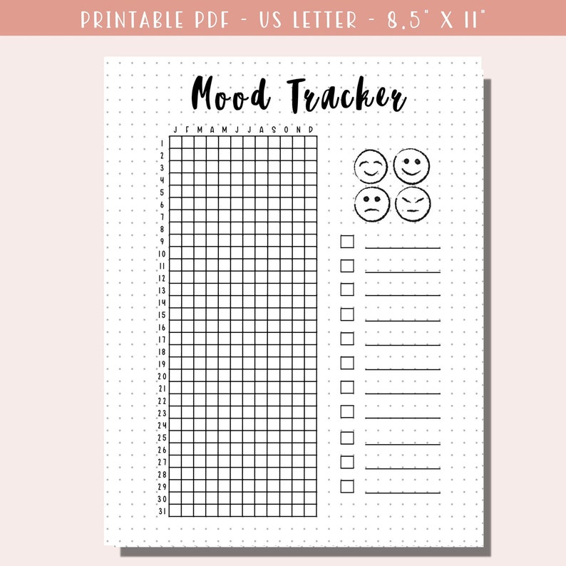 Mood Tracker Printable / Mood in Pixels / Daily Mood Tracker Template ...