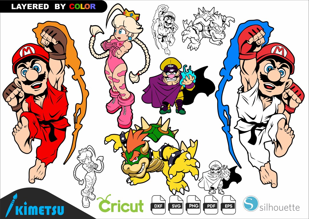 Mario Fighter Vector Bundle, Eps, Dxf, Svg, Pdf, Png, File Art, Cricut ...