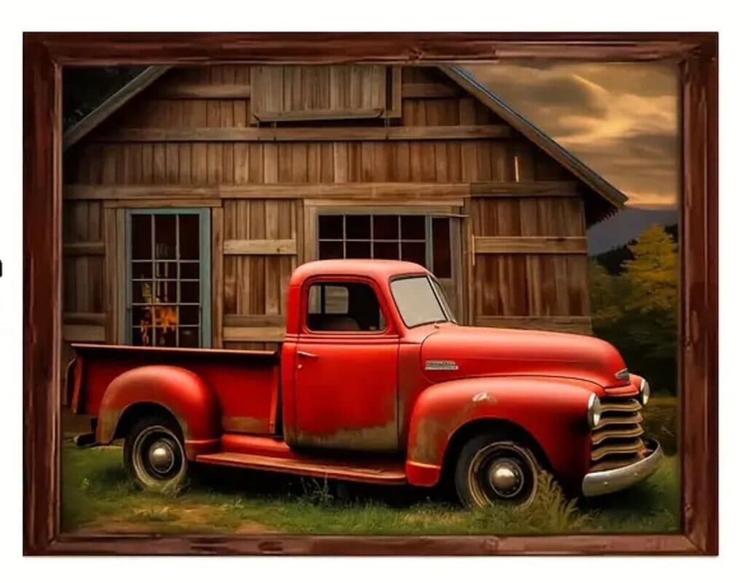 Rustic Farmhouse Red Pickup Truck Canvas Print Framed 12 X 16 NEW - Etsy