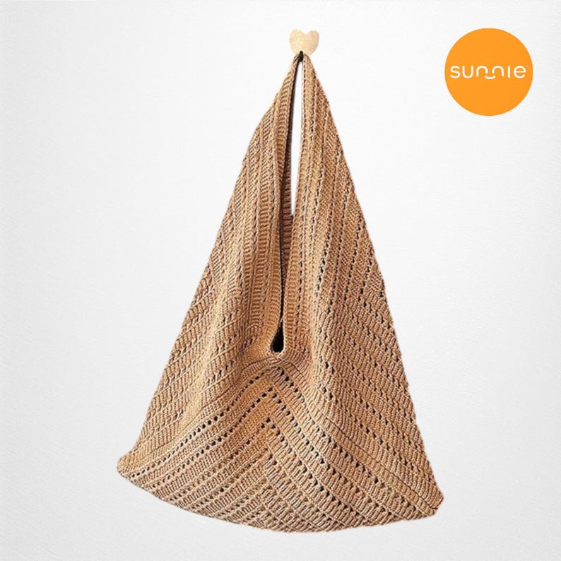 Triangle Mesh Crochet Tote Bag, Minimalist Cotton Summer Beach Bag ...