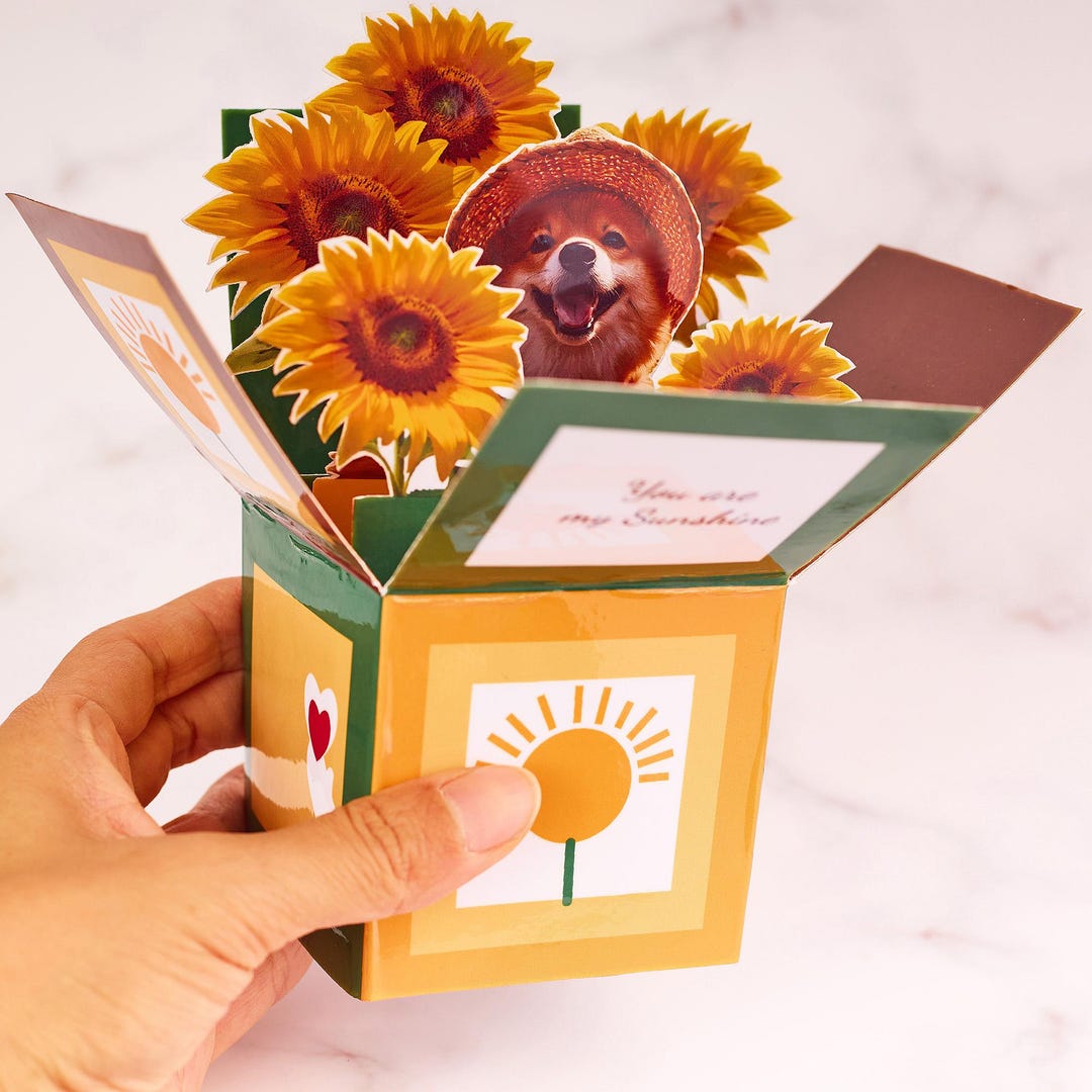 Personalized Pet Sunflower Pop-up Box – Handmade for Dog Mom / Cat ...