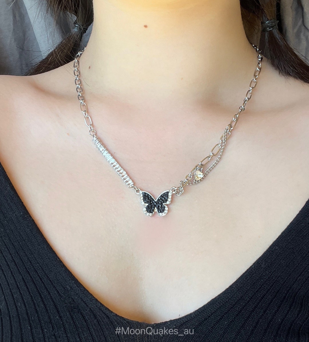 Gothic Butterfly Link Chain Necklace; Stainless Steel Charm Choker ...