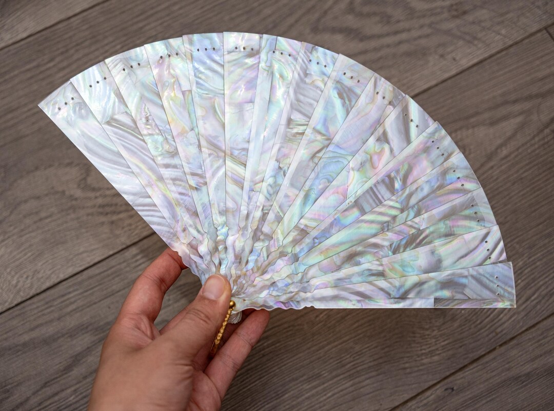 Mother of Pearl Hand Fan, Natural Shell, Epoxy Resin, Handcrafted ...