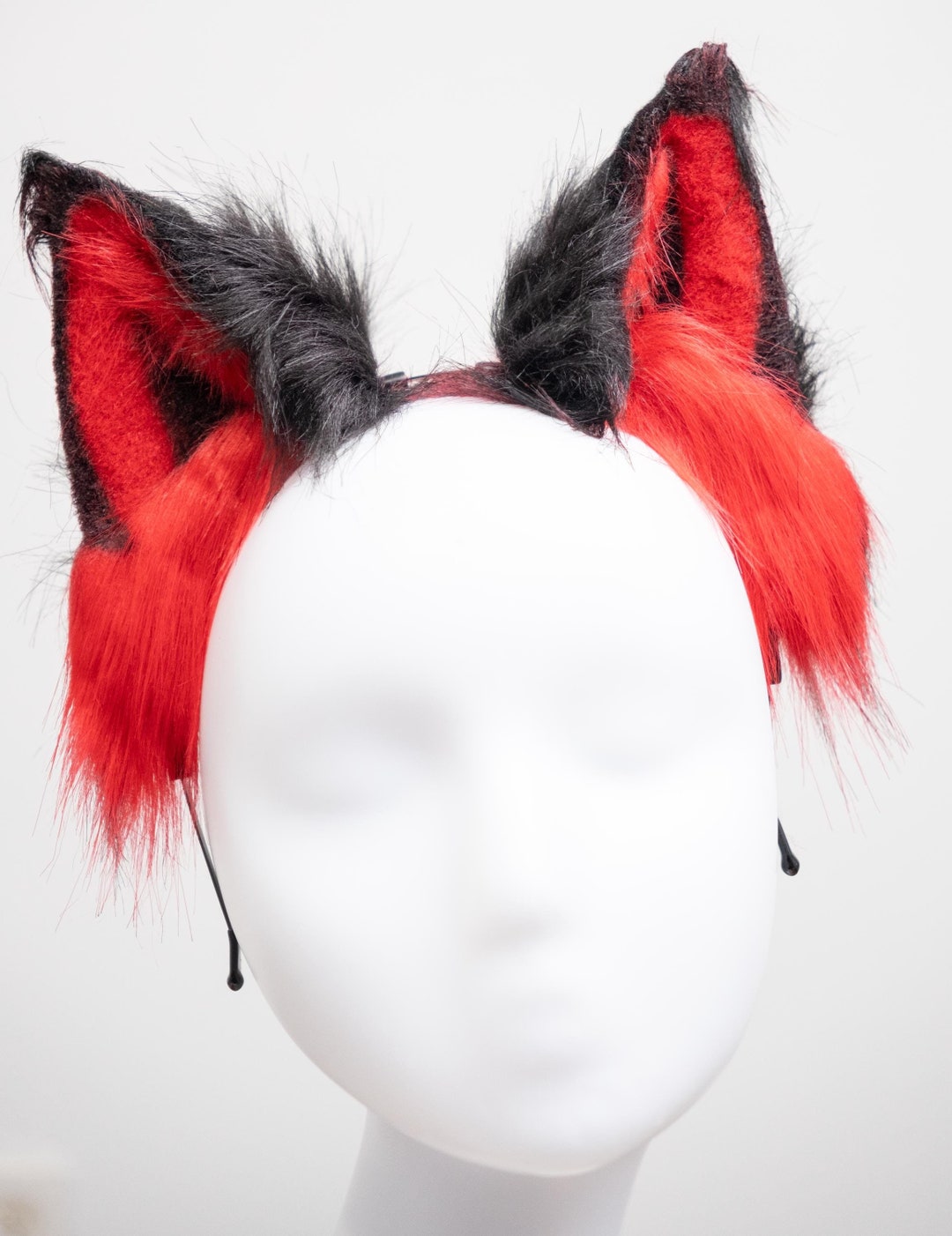 Black Red Lynx Ears, Jackal Ears, Black Red Cat Ears, Cosplay Anime ...