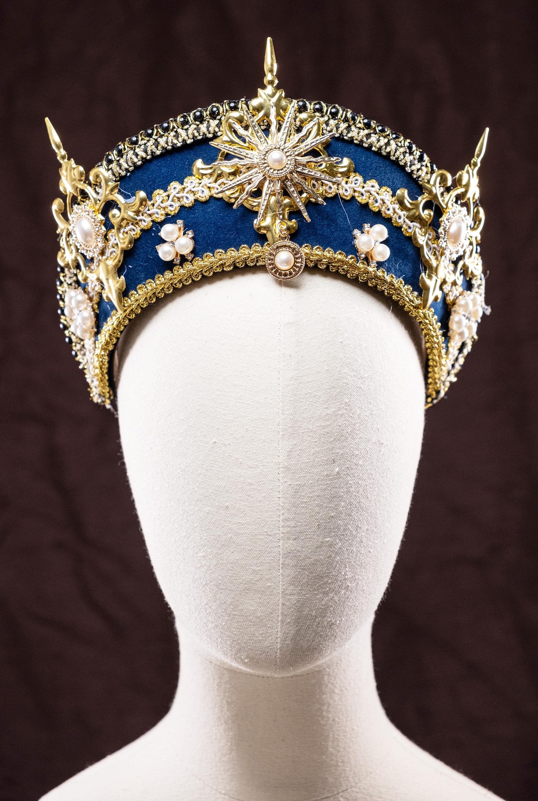 Tudor Crown, Dark Navy Blue and Gold, Baroque Imperial Religious Queen ...