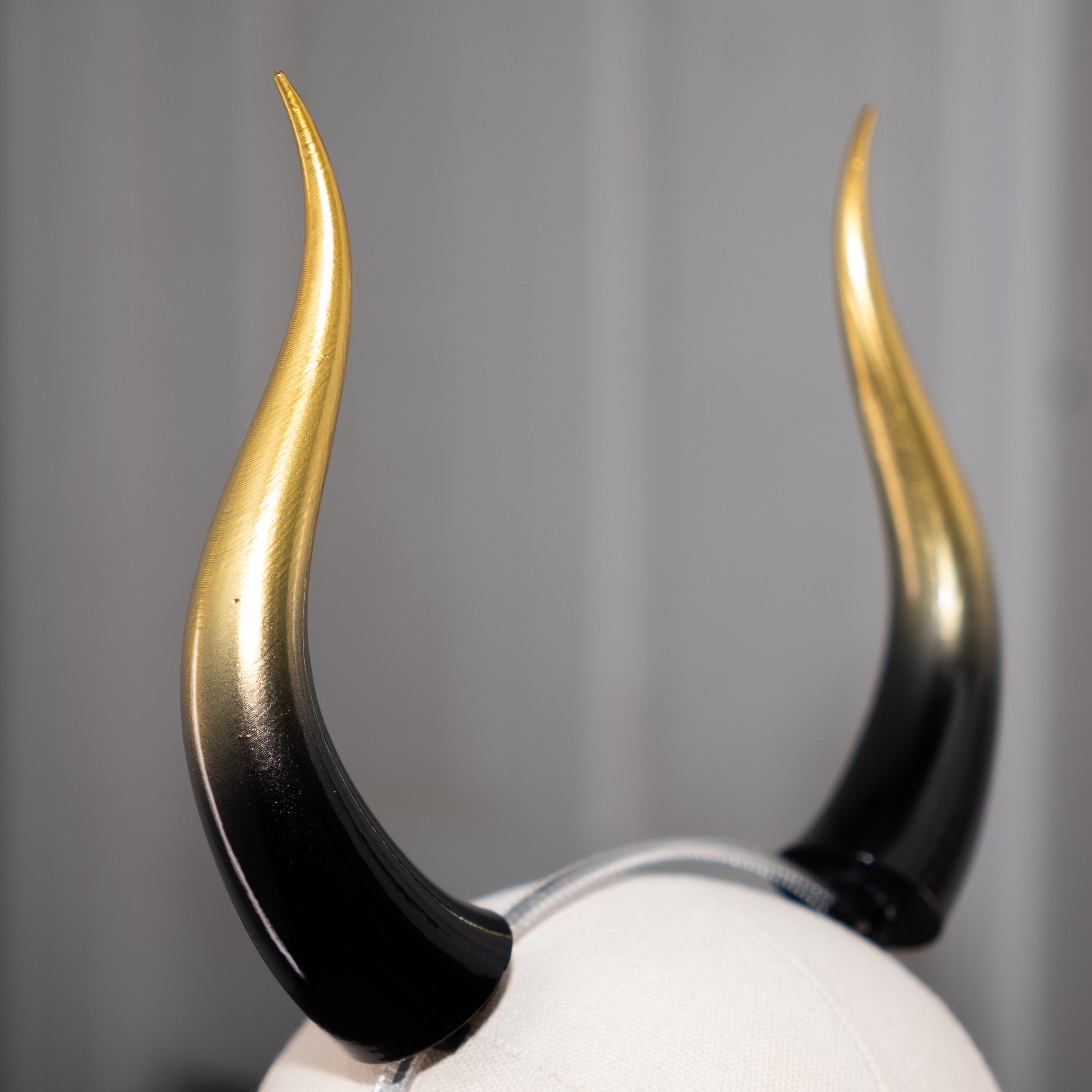 Dragon Demon Horns, Black Gold Gradient, 6.5 In, Smooth, Painted and ...