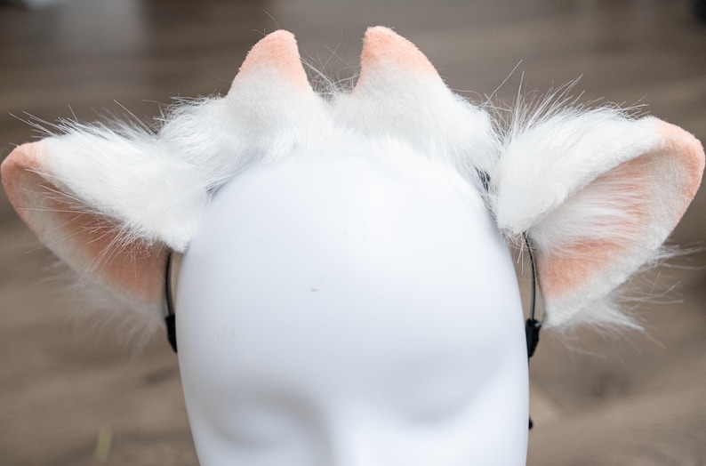 Kawaii Sheep Ears, White Sheep Ears With Pink Tips, Cute Goat Ears With ...