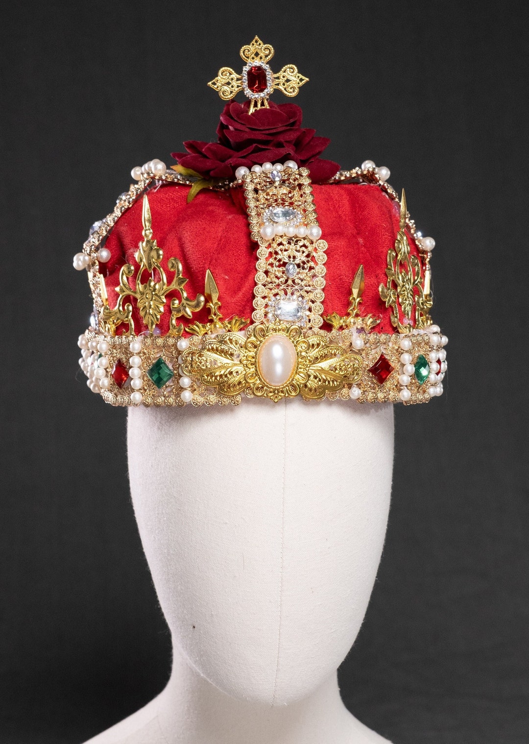 Royal Red Queen Crown, Handmade, Red and Gold, Medieval Crown, Baroque ...
