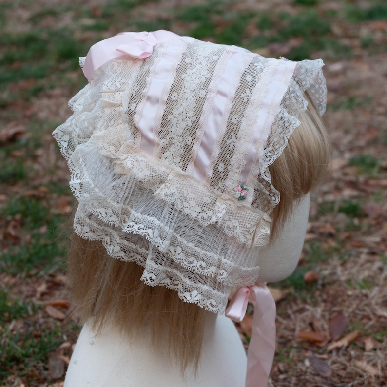 Victorian Flat Bonnet, Pink Beige, Soft Laces, Ren Faire, Prairie ...