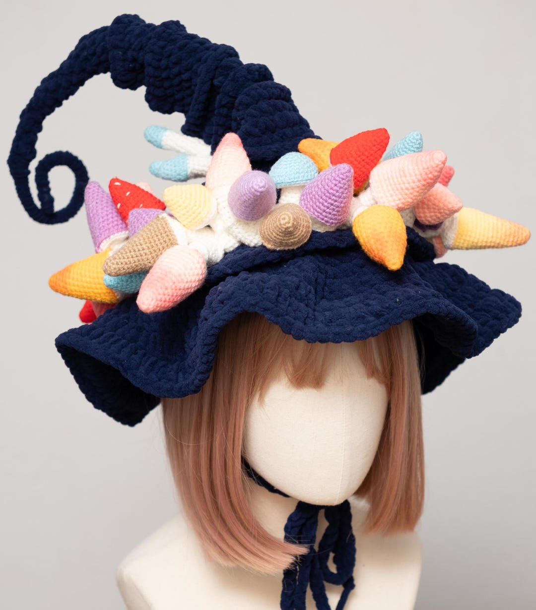 Witch Hat Full of Mushrooms, Dark Blue Witch Hat, Handknitted Crochet ...
