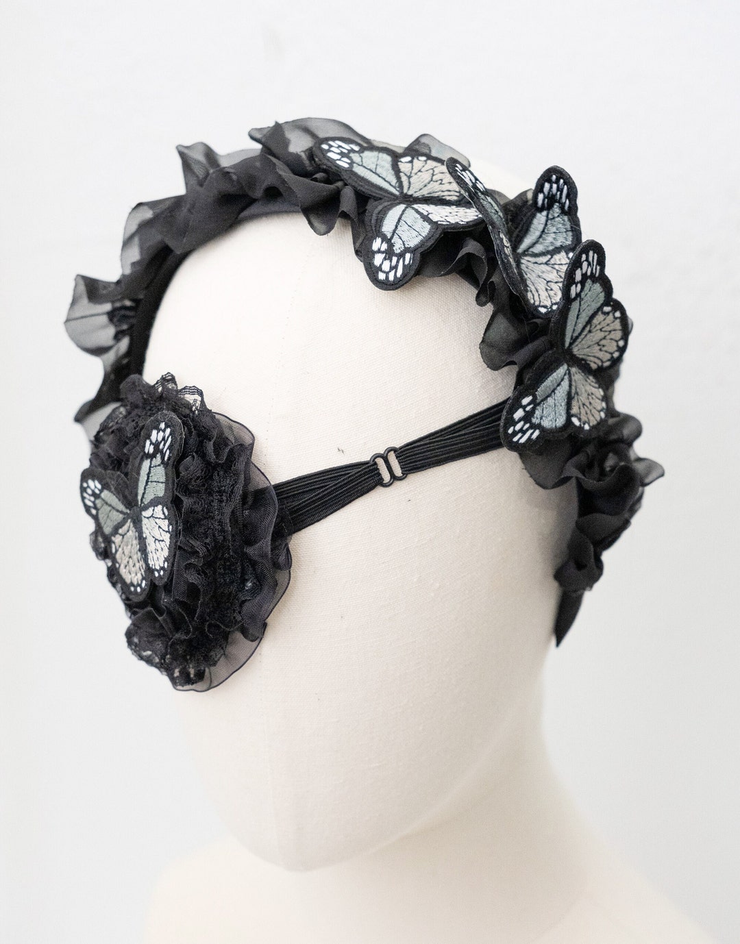 Butterfly Eyepatch Headband Gothic Lolita Black Grey Elf Fairy Witch ...