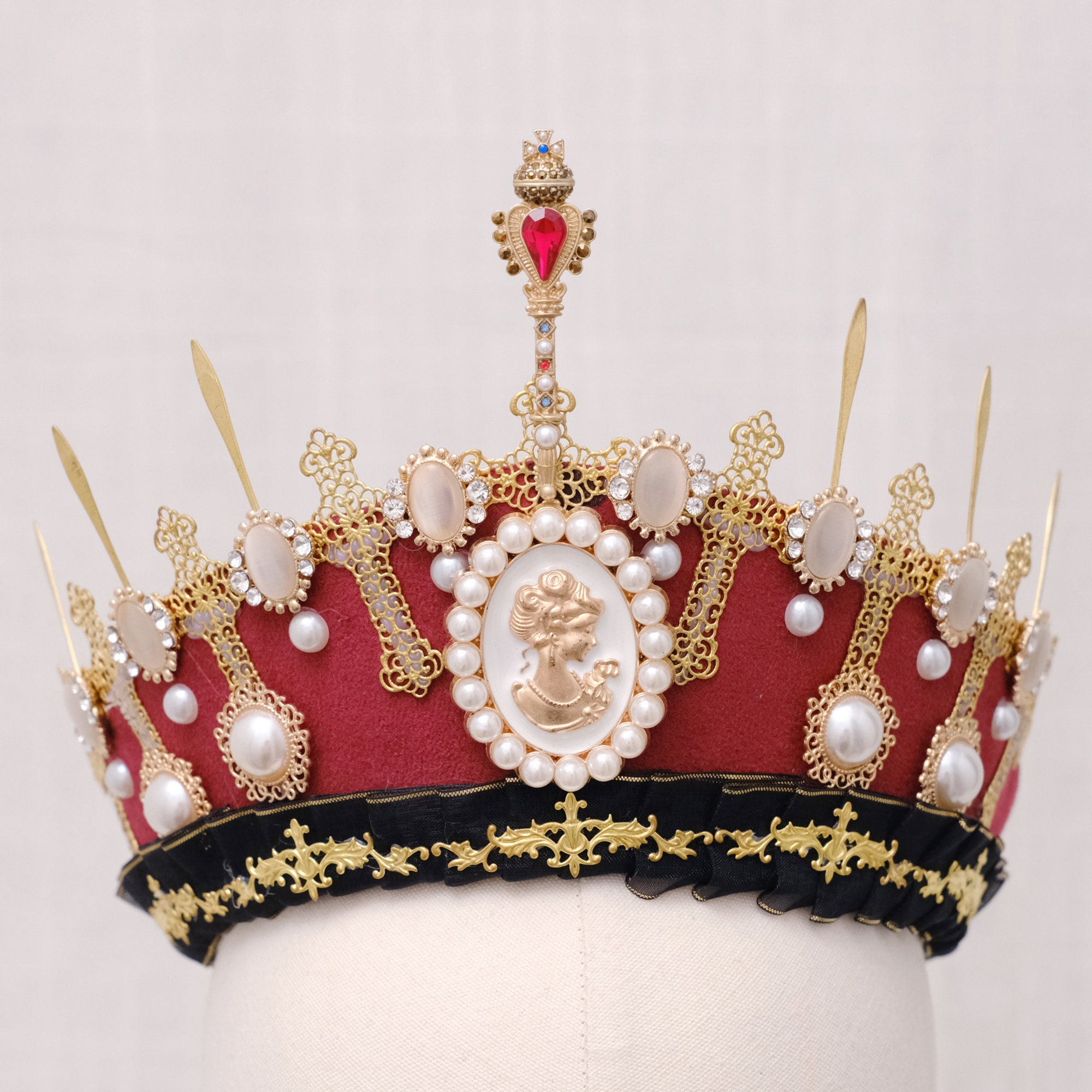 Lolita Tudor Crown Red Gold Rococo Tiara Imperial Religious Queen ...
