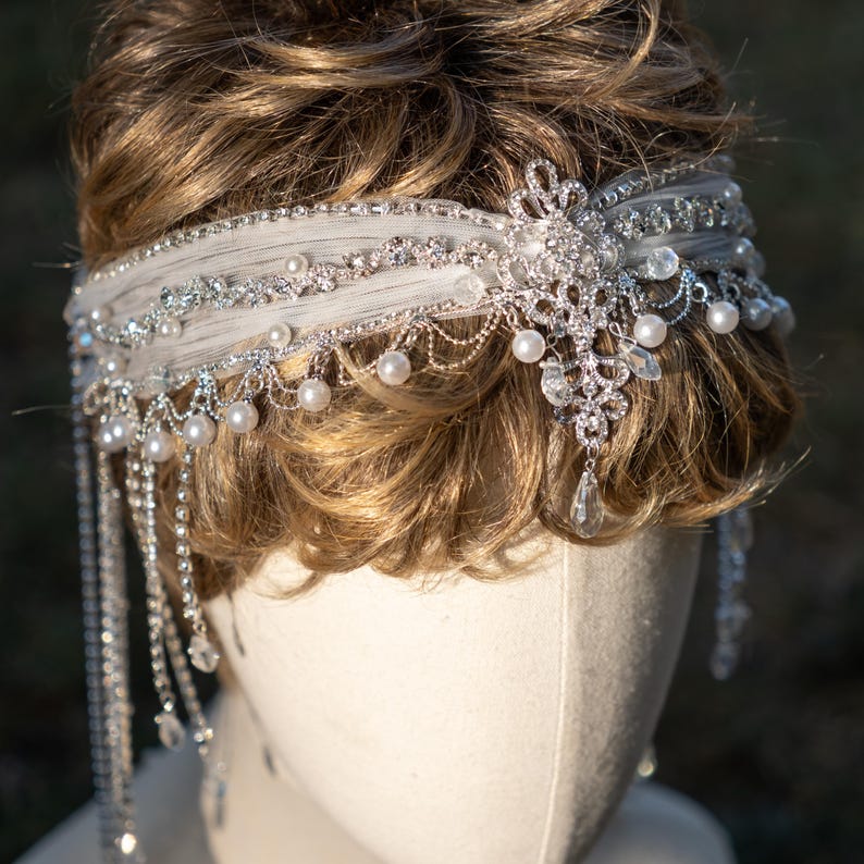 Gatsby Headpiece, White and Silver, Bead and Sequin, Jazz Age, Juliet ...