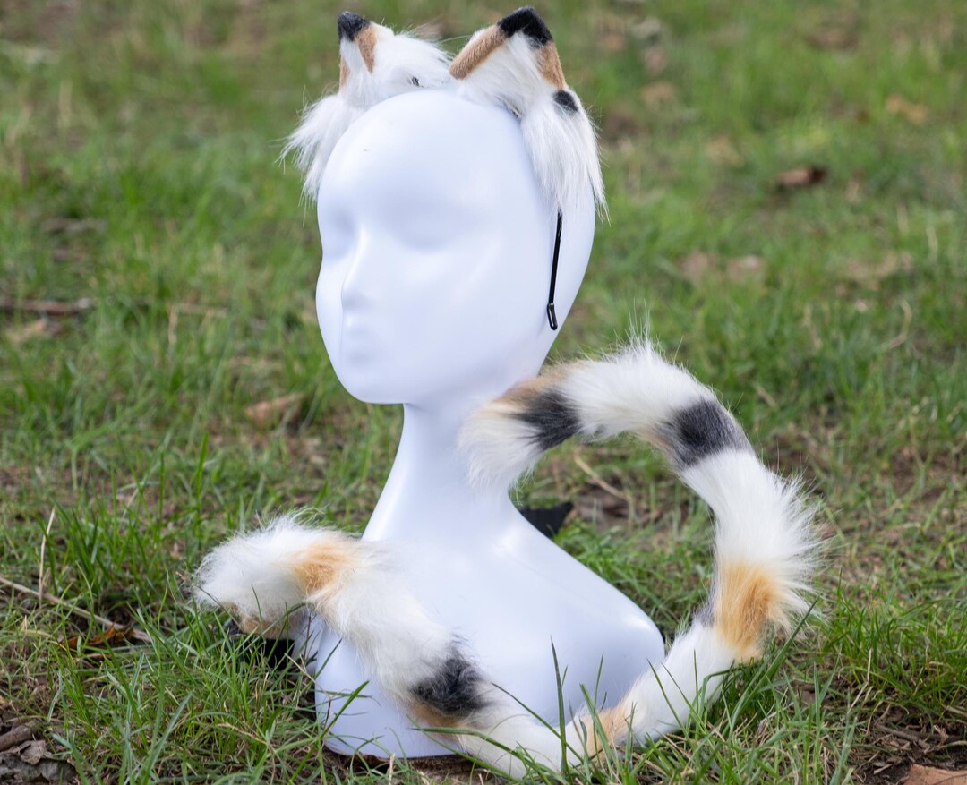 Calico Cat Ears and Tail, Brown, Black and White Cat Ears and Tail ...