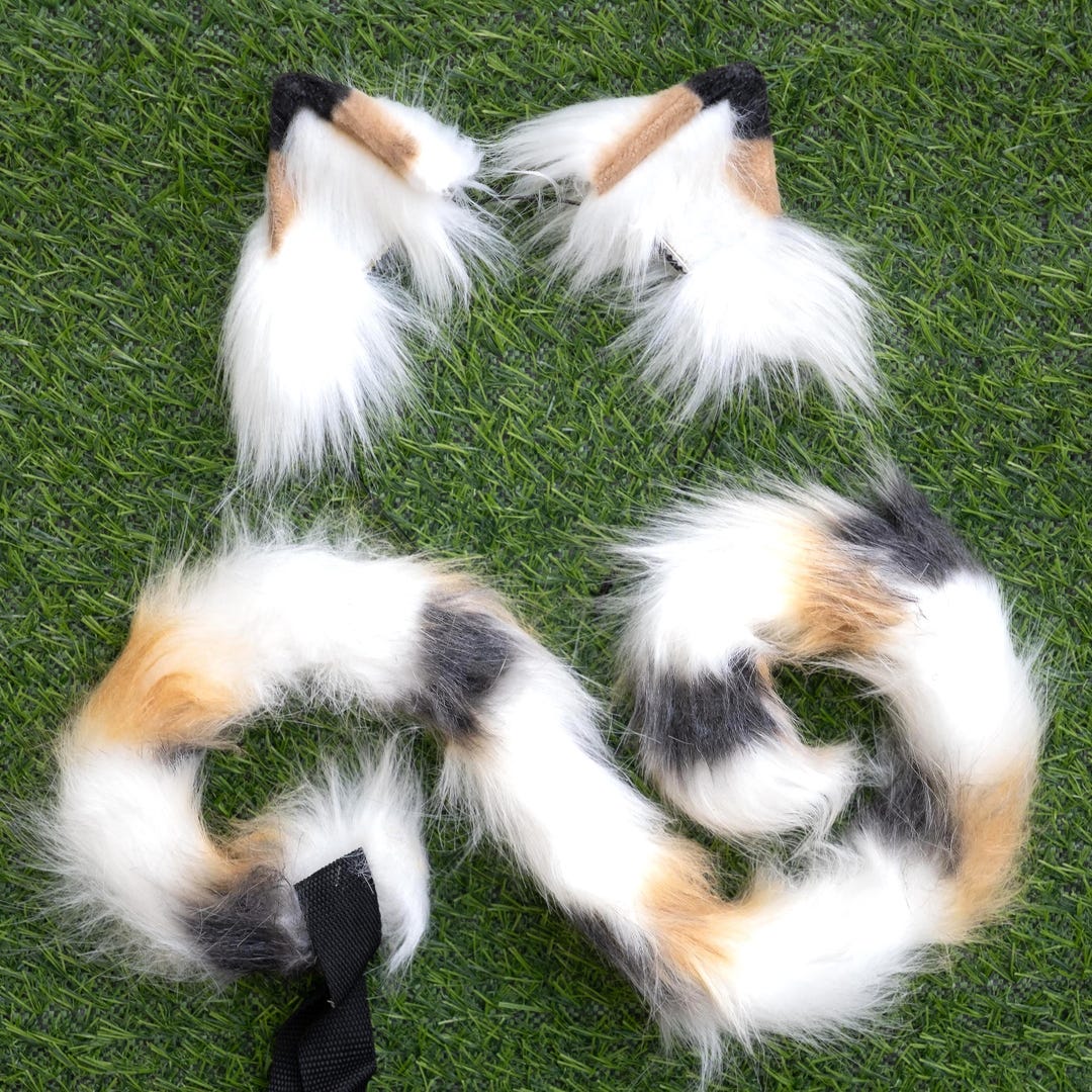 Calico Cat Ears and Tail, Brown, Black and White Cat Ears and Tail ...