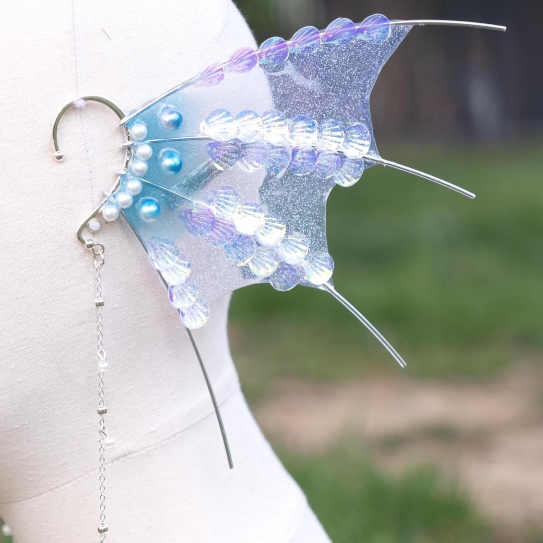 Mermaid Ears, Ice Blue, Resin, Fish Fin Ears, Siren Ears, Merfolk Ears ...