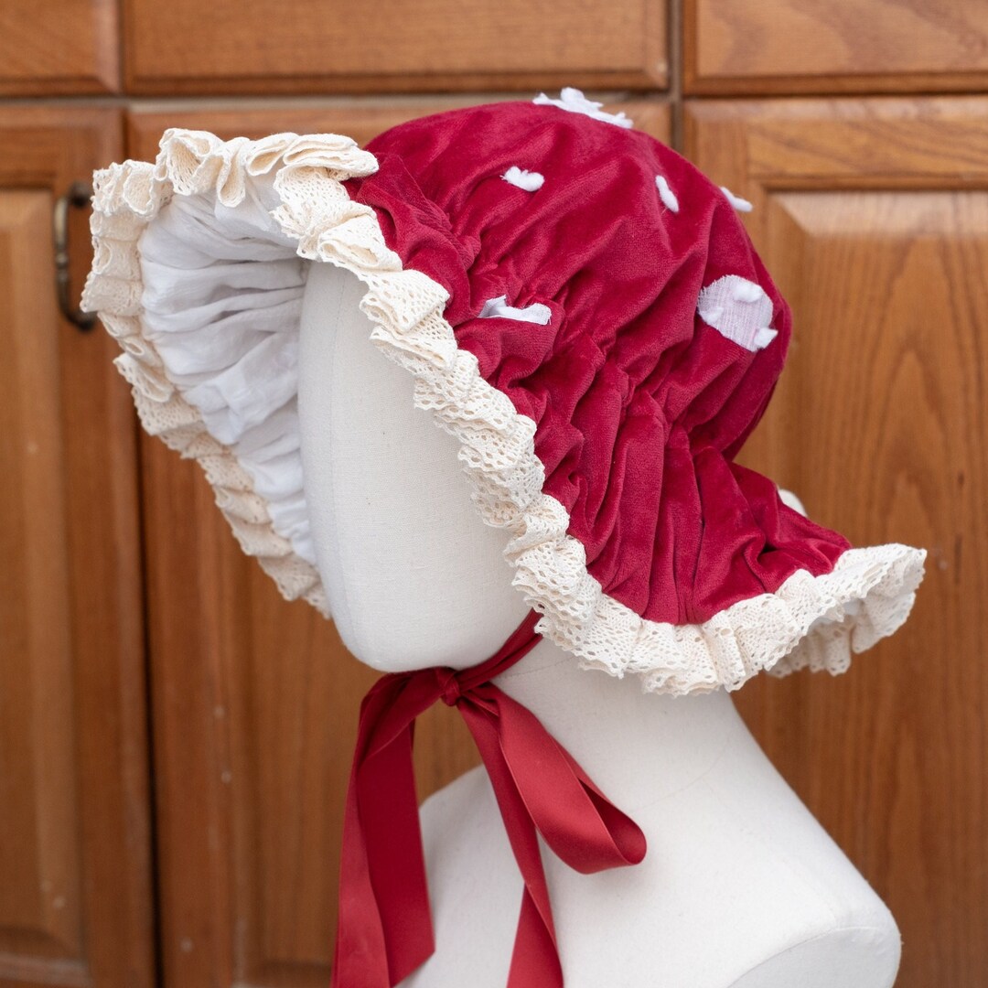 Red Button Mushroom Hat With White Dots, Decorated With Cotton Laces ...