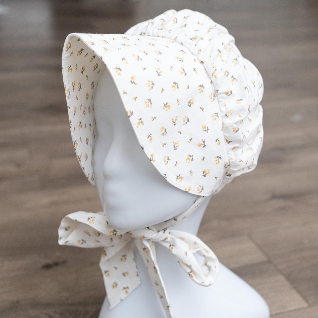 Medieval Bonnet, White With Yellow Flowers, Renaissance Cotton Bonnet ...