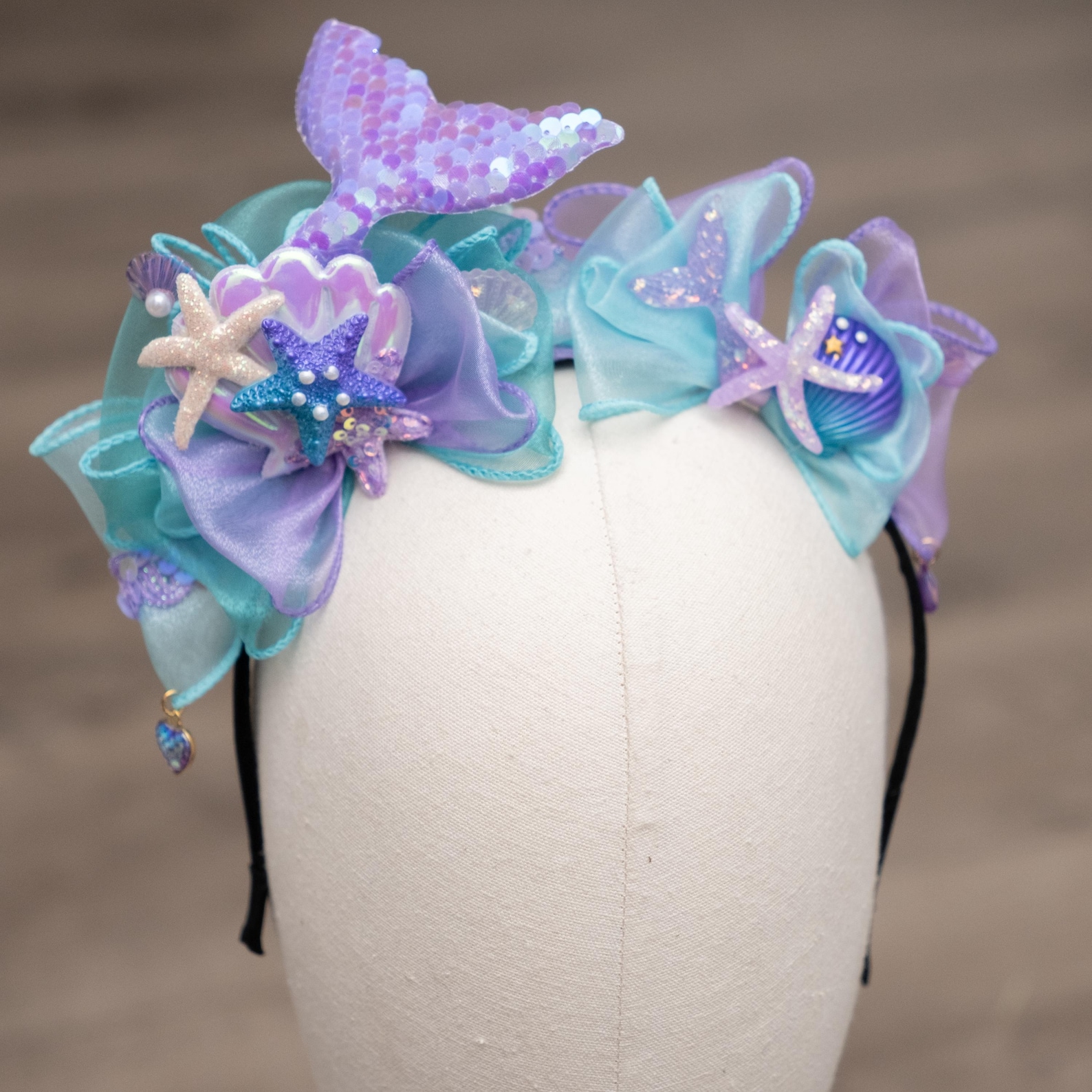 Mermaid Headdress, Purple and Turquoise Blue, Ribbons, Sea Stars and ...