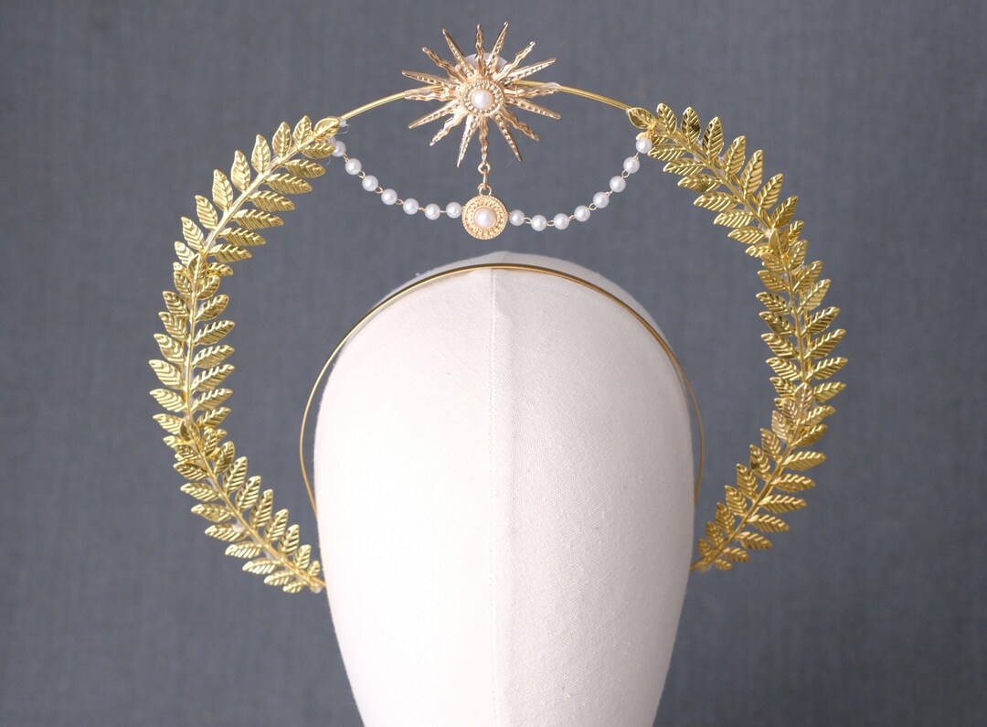 Bridal Laurel Leaf Gold Halo Crown Baroque Greek Goddess Olive ...