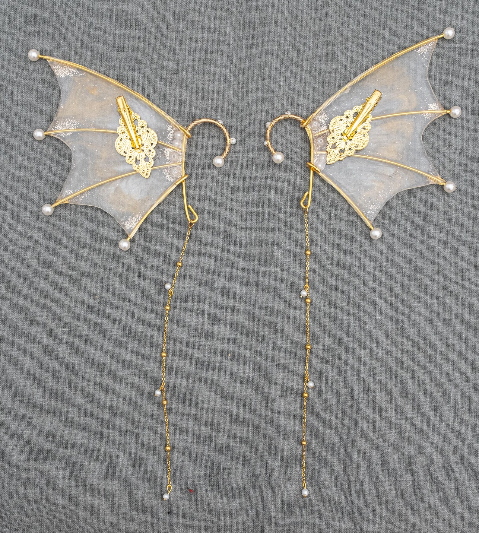 Mermaid Ears, Gold and Beige, Resin, Fish Fin Ears, Siren Ears, Merfolk ...