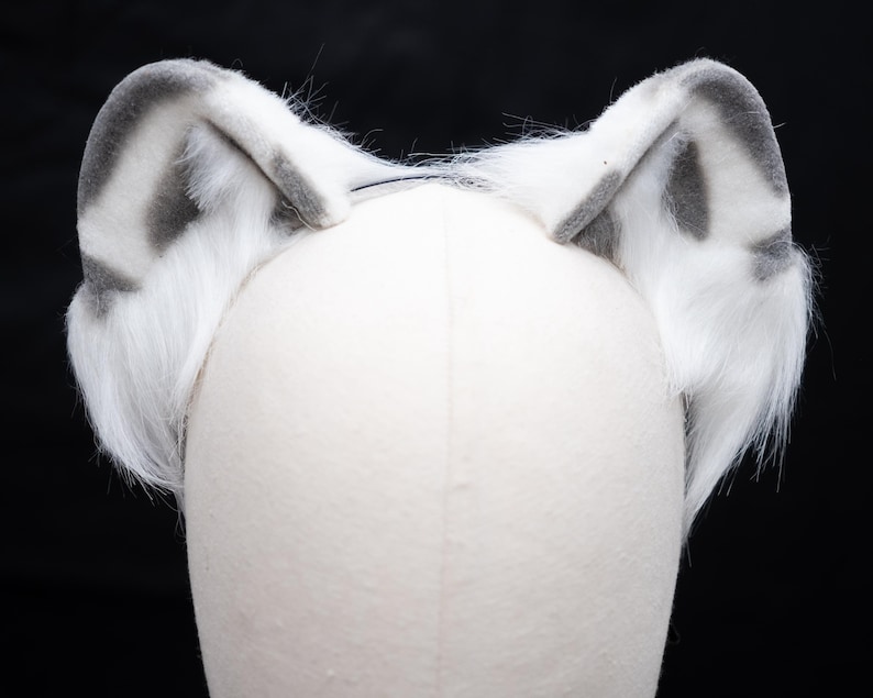 Snow Leopard Ears, White Ears With Gray Dots, White Panther Ears, Furry ...