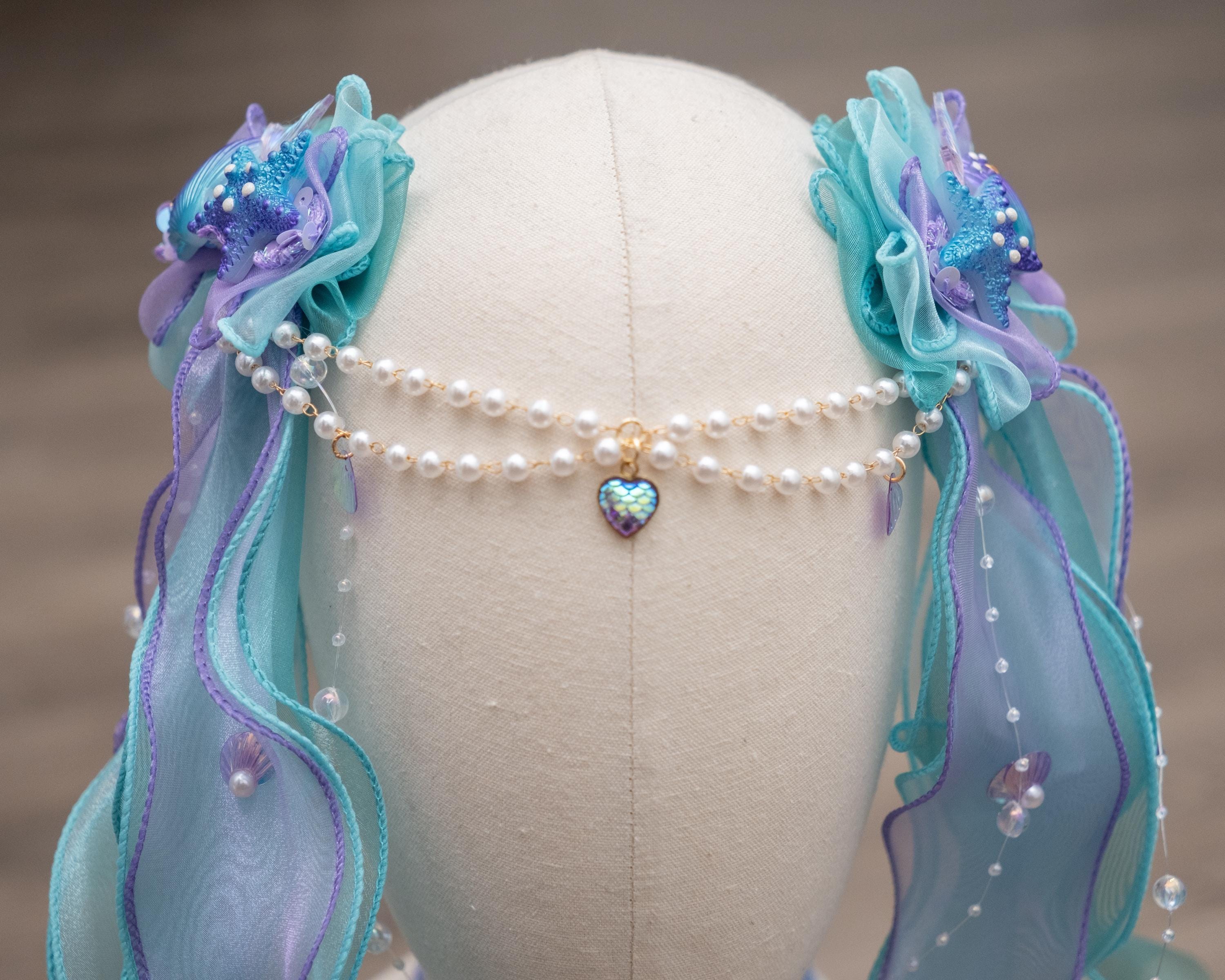 Mermaid Headdress, Purple and Turquoise Blue, Ribbons, Sea Stars and ...