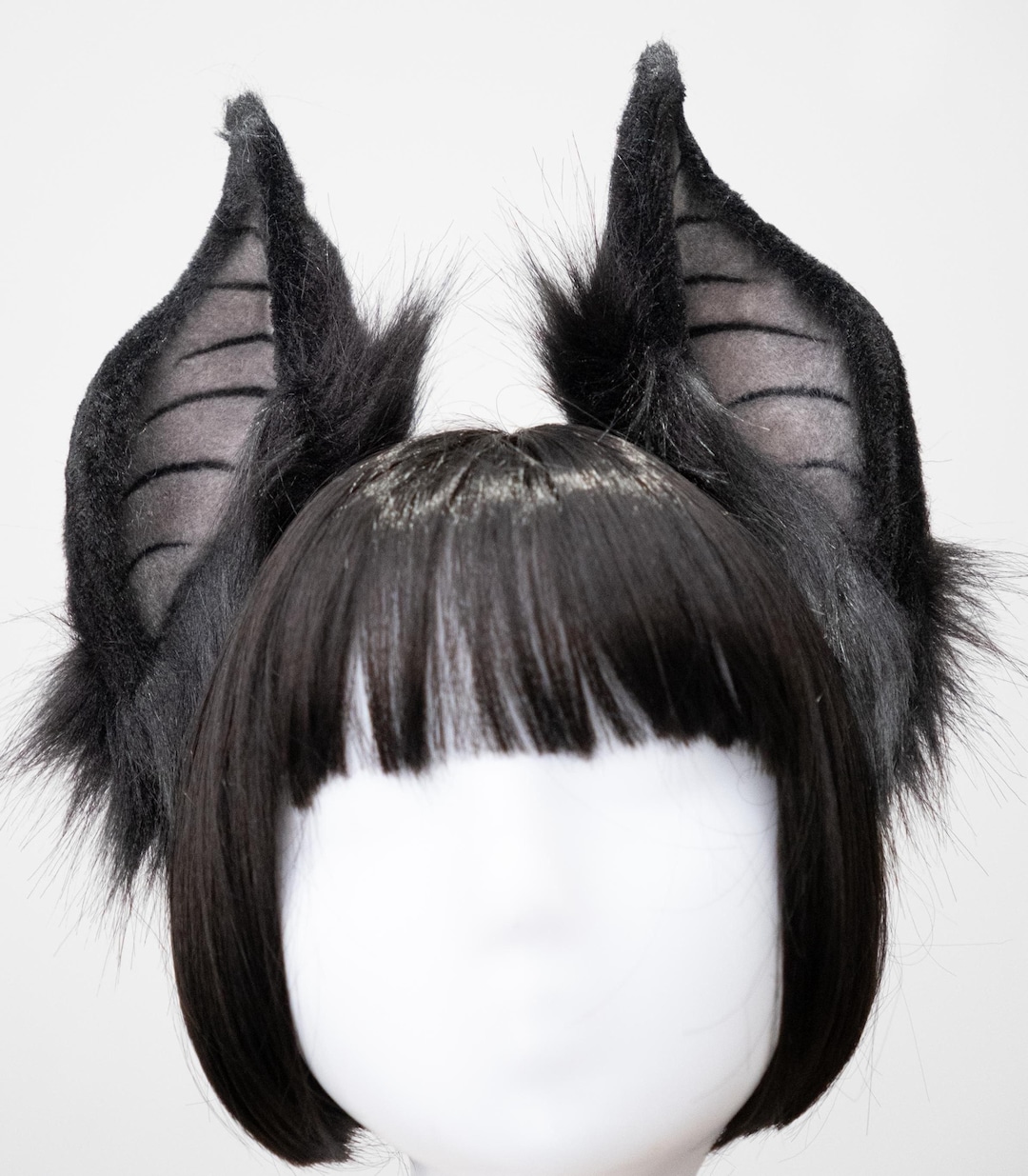 Black Bat Ears, Black Gray Furry Bat Ears, Demon Bat Ears, Halloween ...