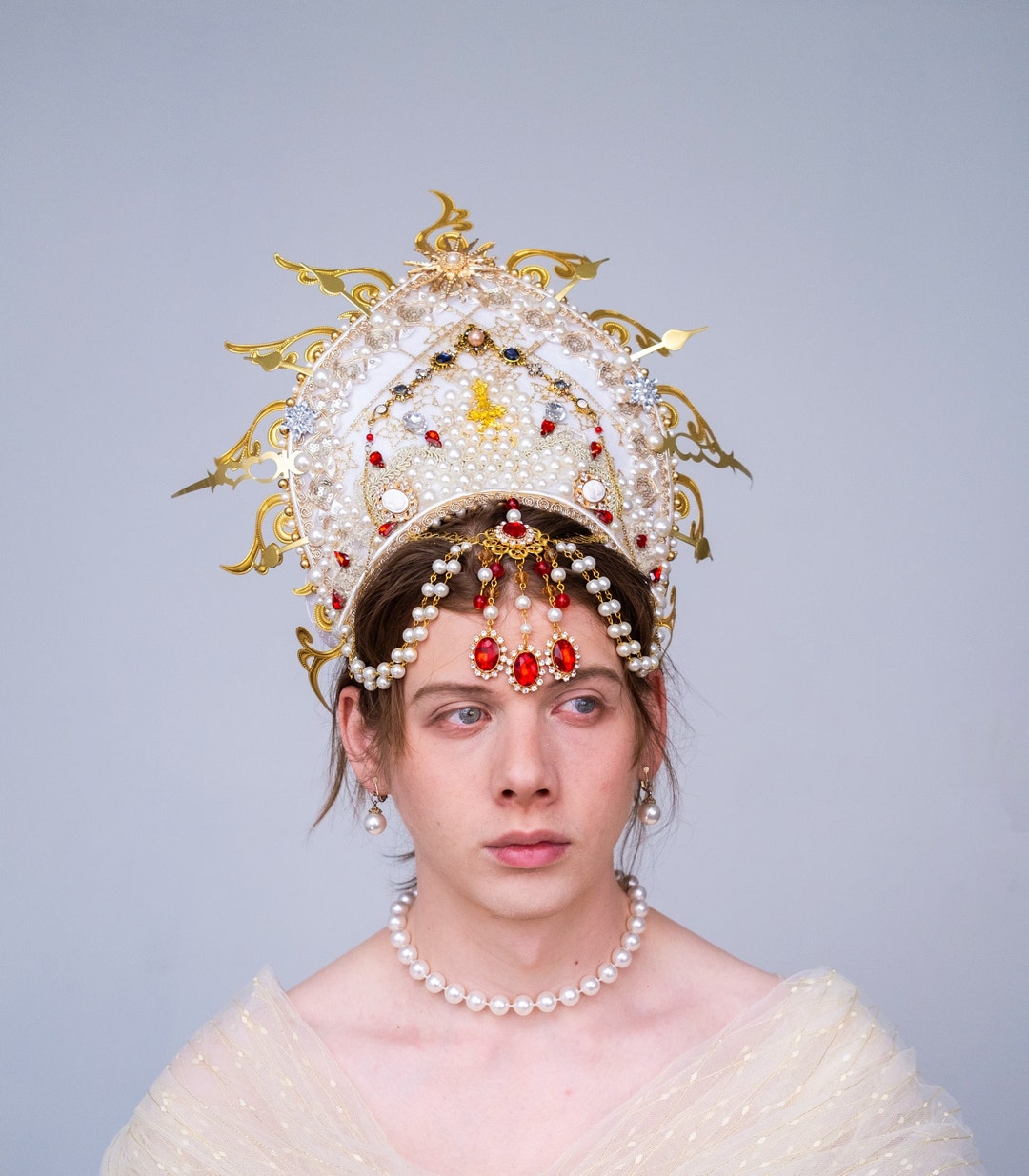 Tudor Crown Bishop's Mitre Pope Hat White Lolita Halo Rococo Tiara ...