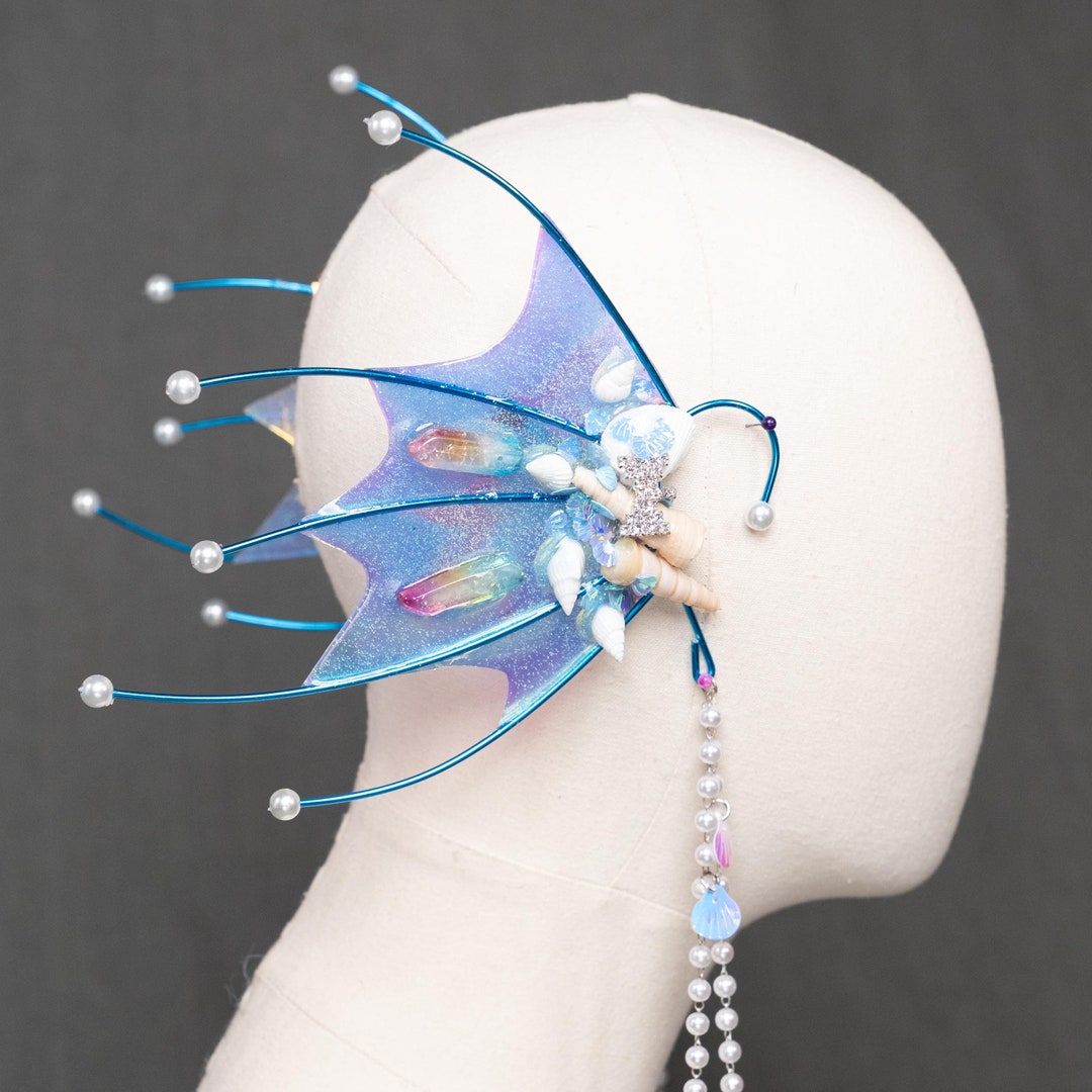 Mermaid Ears, Cerulean Blue, Resin, Fish Fin Ears, Siren Ears, Merfolk ...