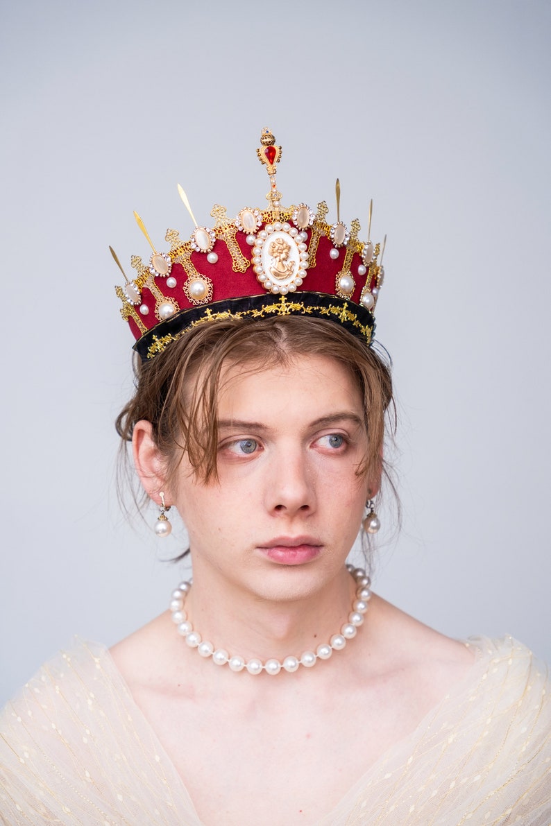 Lolita Tudor Crown Red Gold Rococo Tiara Imperial Religious Queen ...