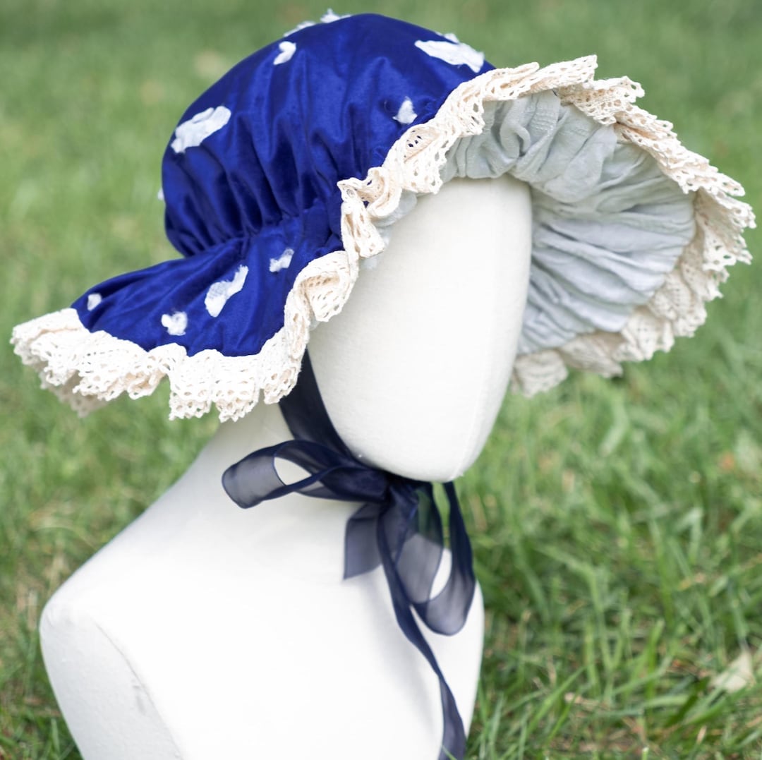 Button Mushroom Hat, Navy Blue With White Dots, Decorated With Cotton ...