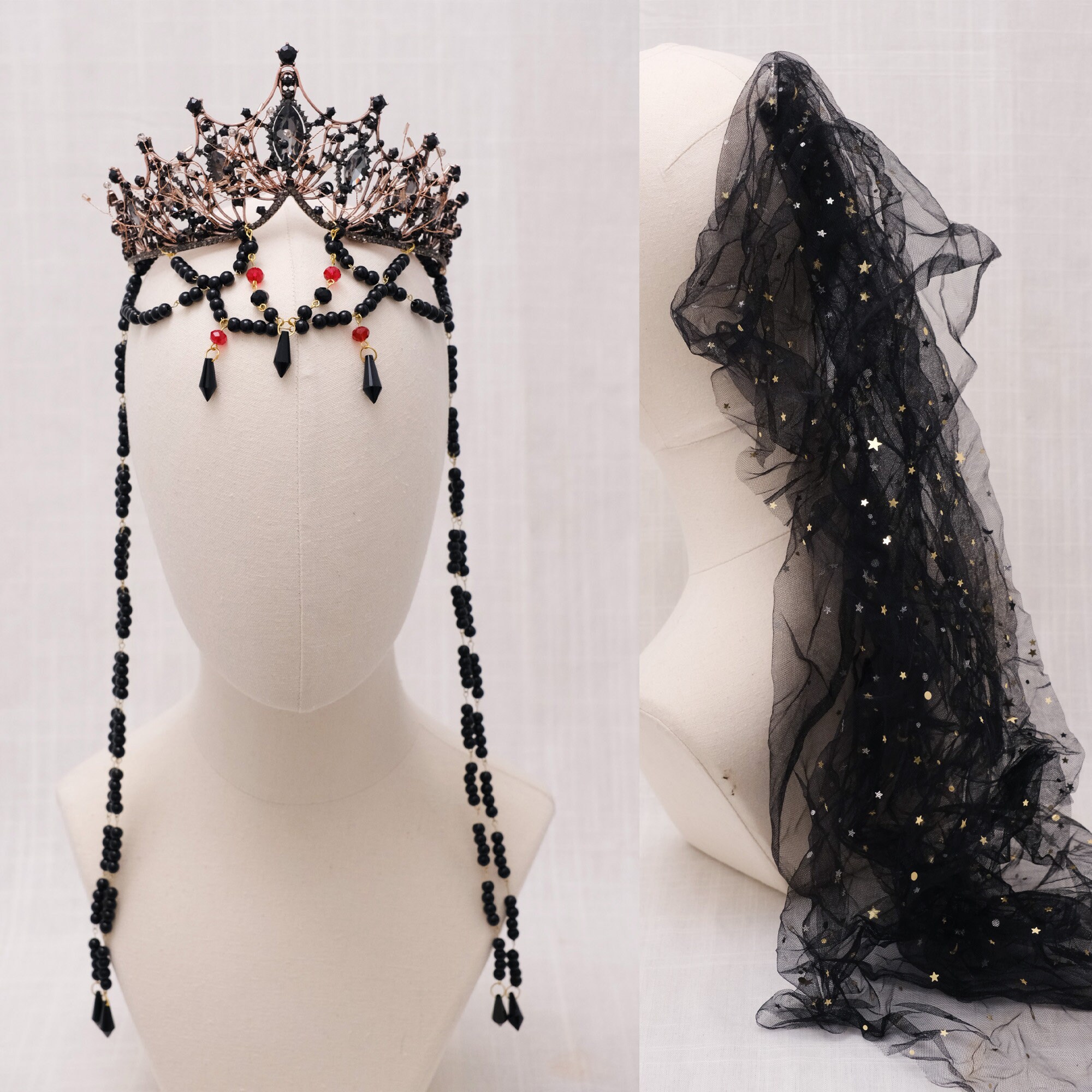 Gothic Lolita Tiara Veil Black Red Vampire Headdress Wedding Lolita ...