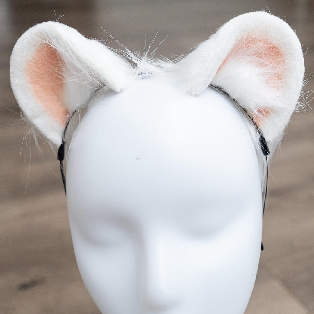 White Pink Hamster Ears, White Pink Mice Ears, Rat Ears, Cosplay Anime ...