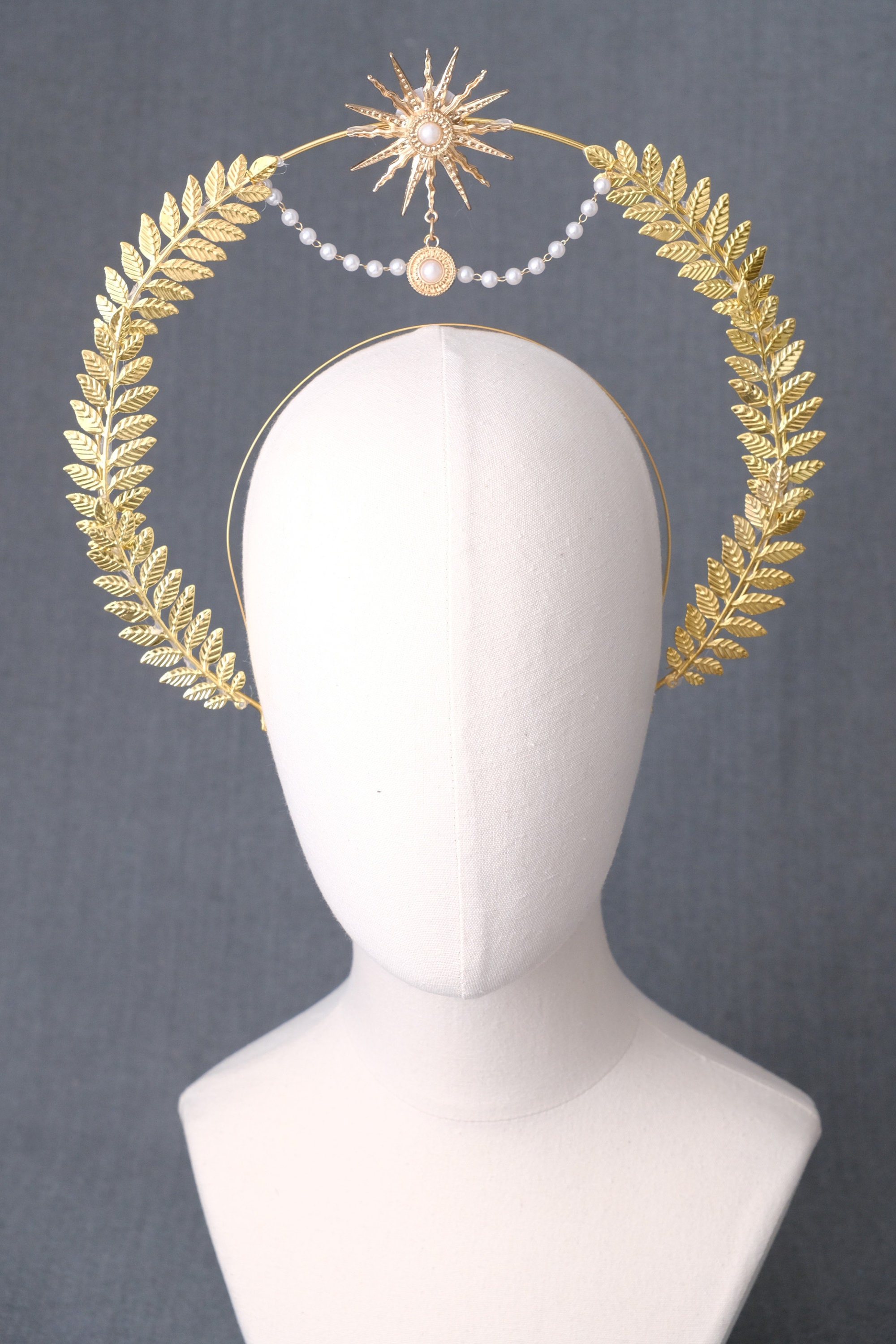 Bridal Laurel Leaf Gold Halo Crown Baroque Greek Goddess Olive ...
