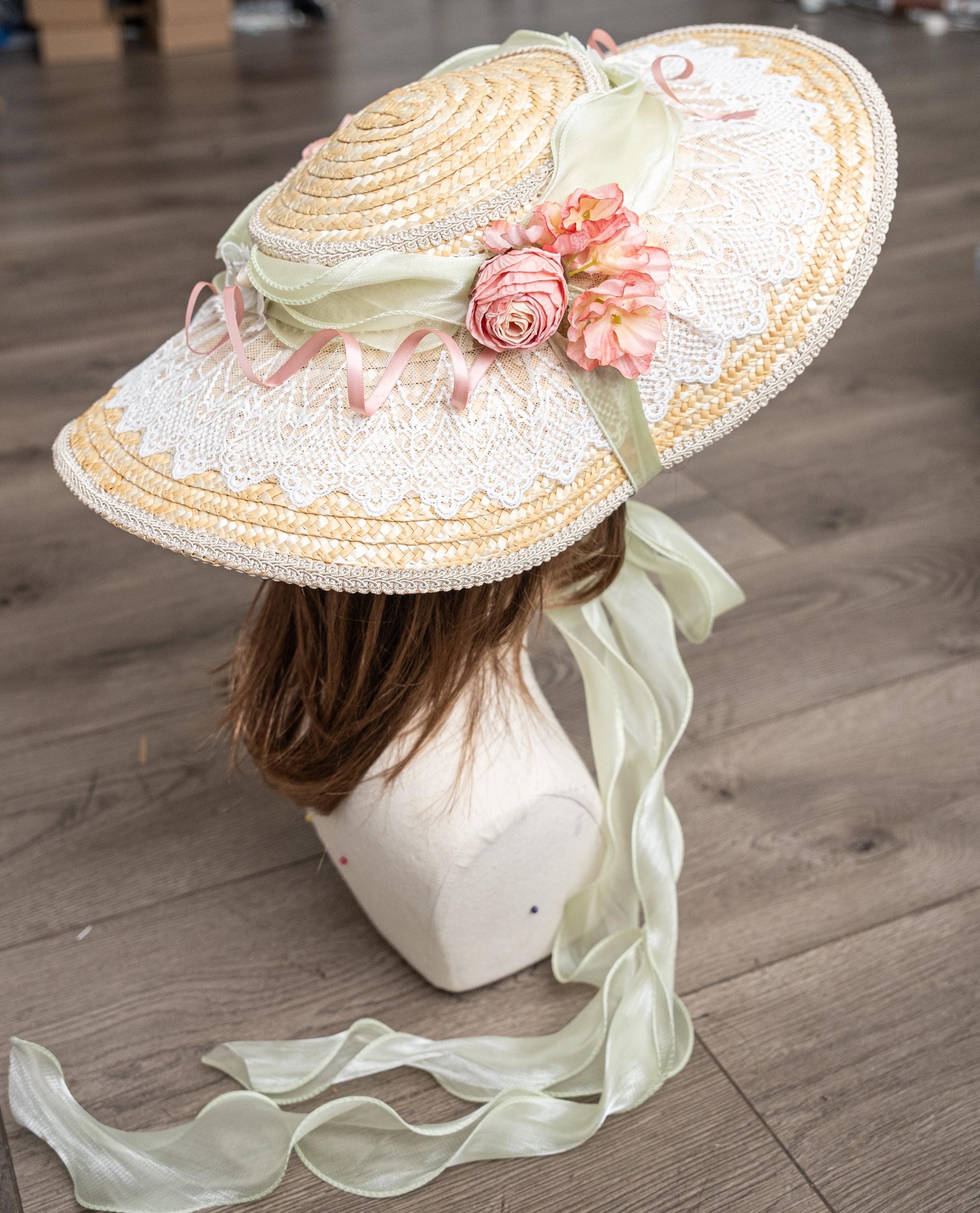 Victorian Bonnet, Pink Beige Green, With Flowers and Ribbons, Prairie ...