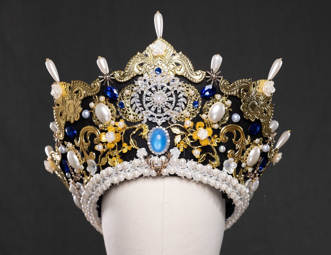 Renaissance Crown, Blue Gold Black, Rococo Tiara Imperial Religious ...