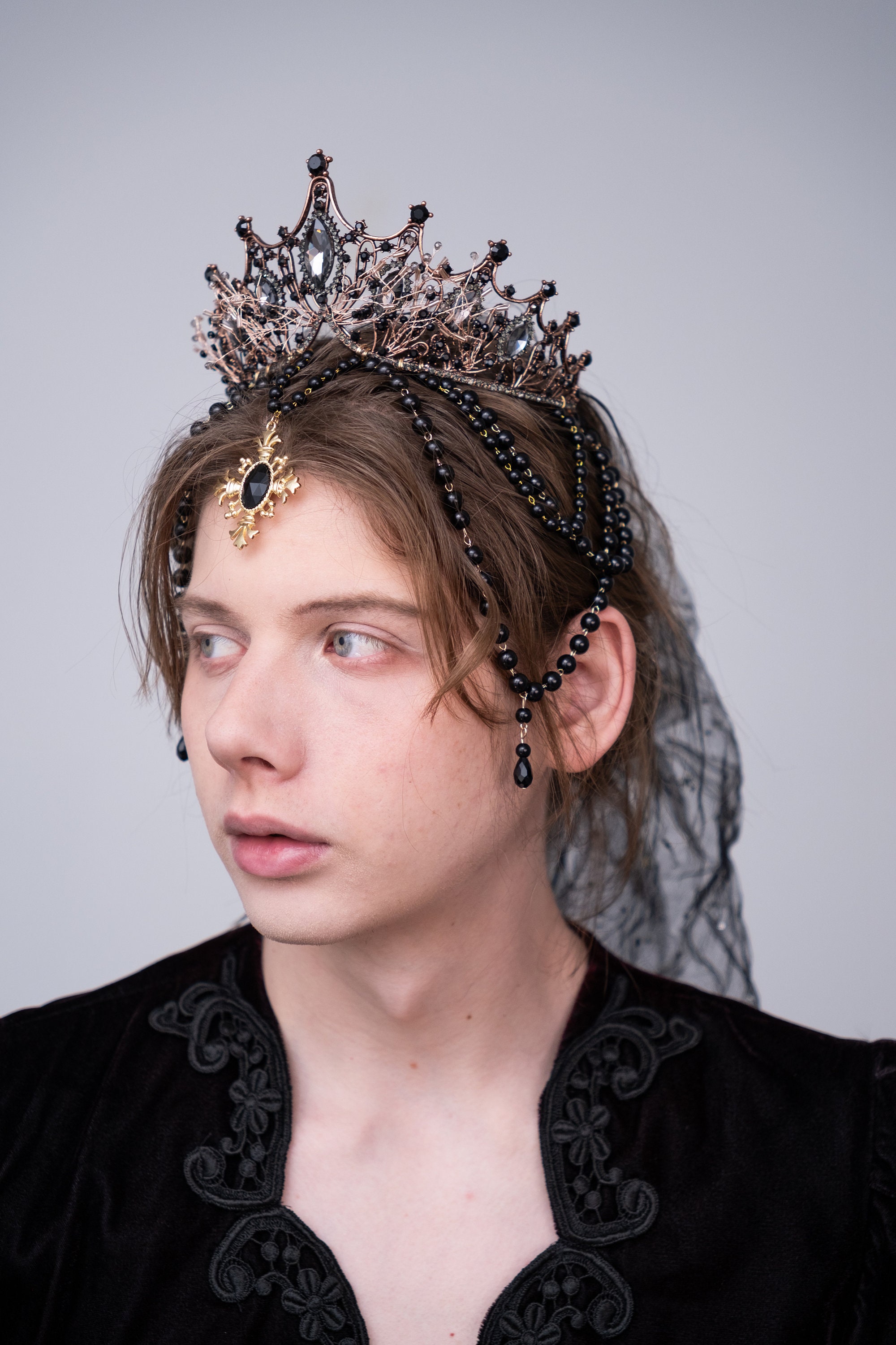 Gothic Lolita Tiara Veil Black Red Vampire Headdress Wedding Lolita ...