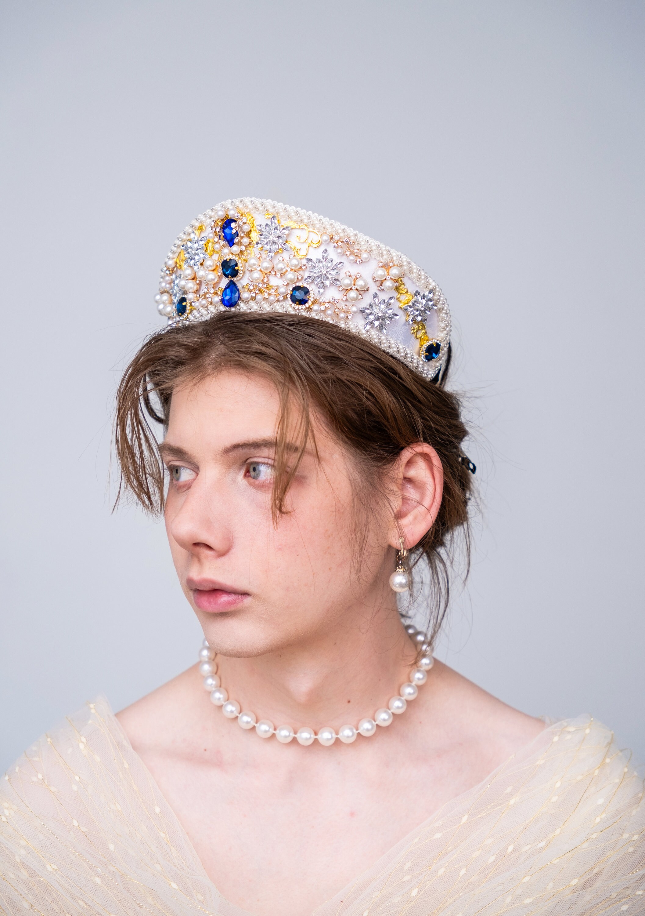 Lolita Tudor Crown White Blue Tiara Imperial Religious Queen Emperor ...