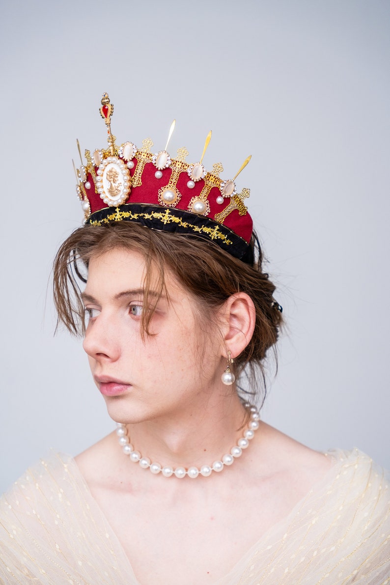 Lolita Tudor Crown Red Gold Rococo Tiara Imperial Religious Queen ...
