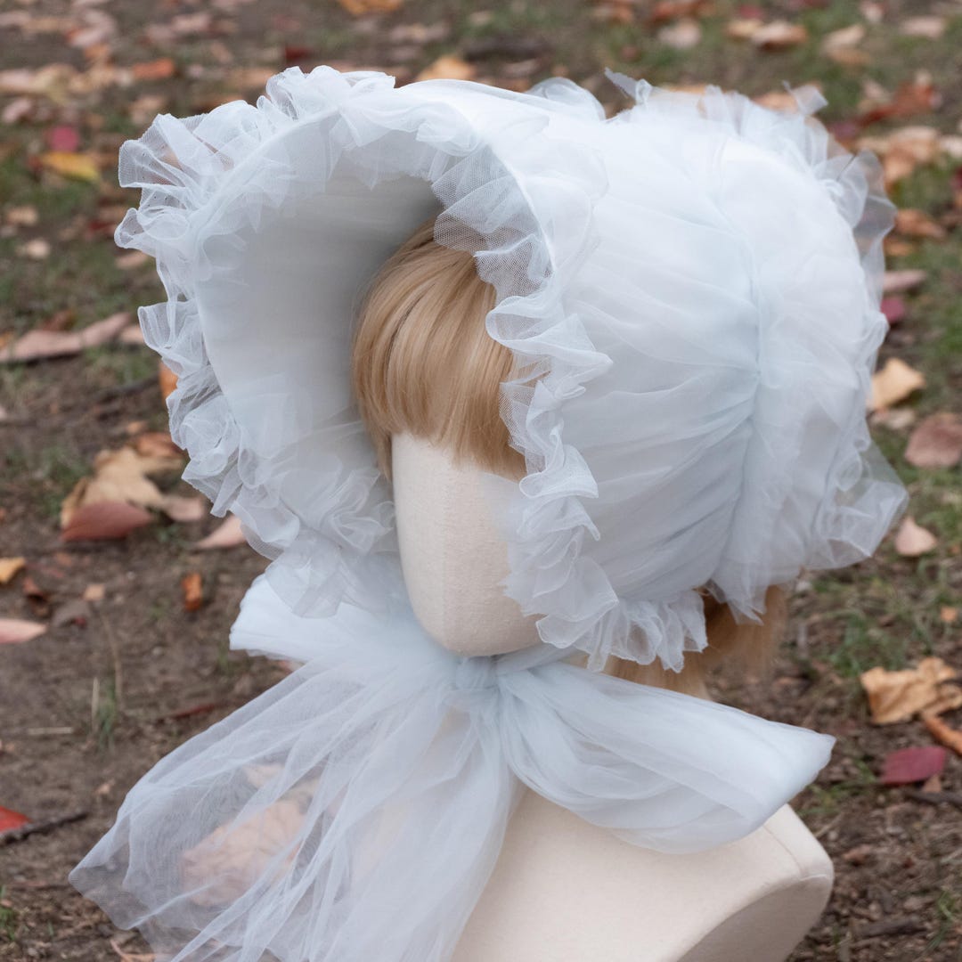 Victorian Blue Mourning Bonnet, Light Blue, Soft Laces, Ren Faire ...