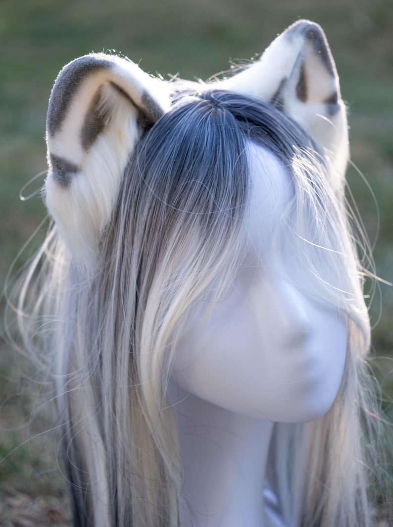 Snow Leopard Ears, White Ears With Gray Dots, White Panther Ears, Furry ...